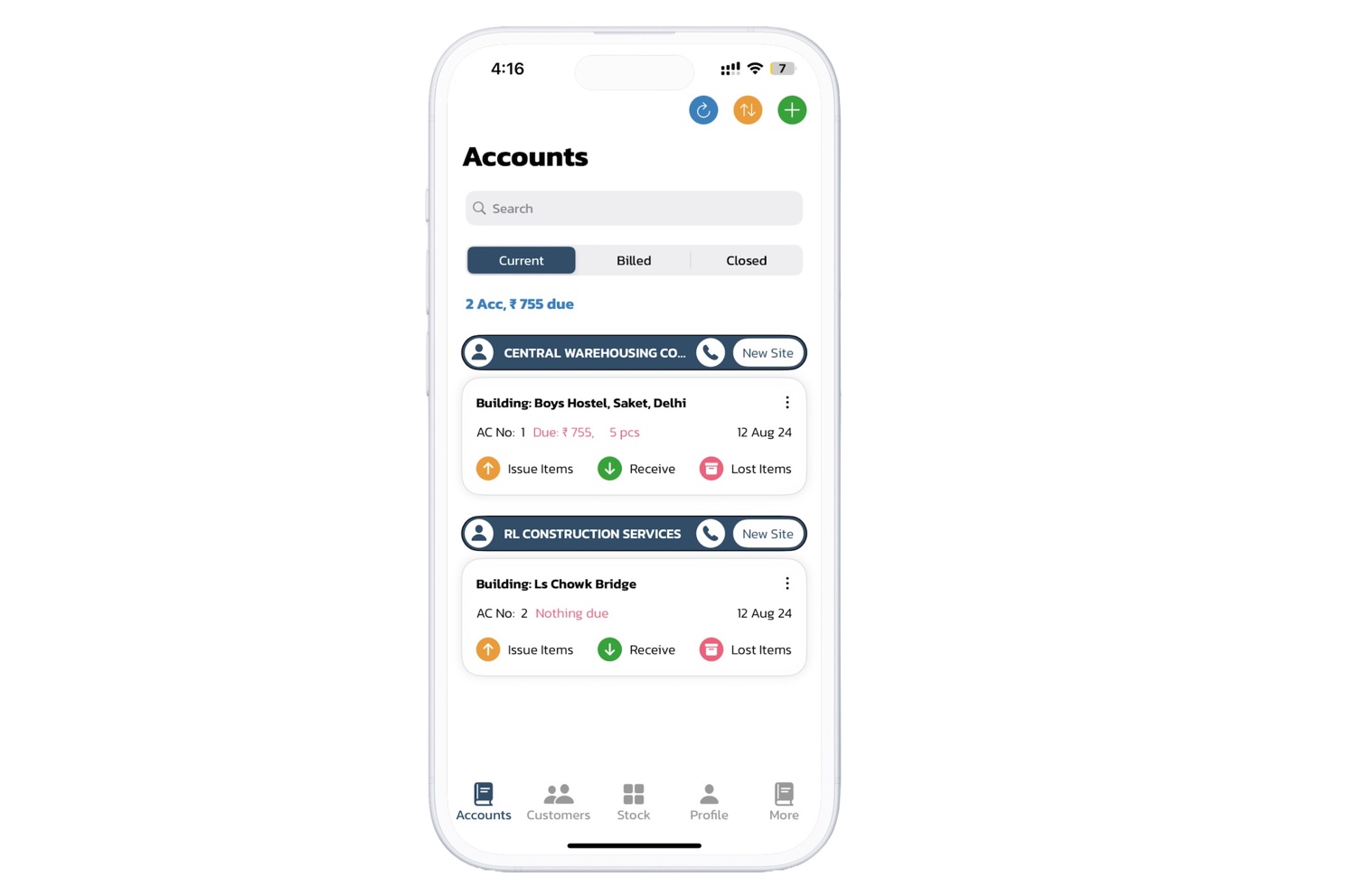 Shuttering & Scaffolding Rental Billing Software